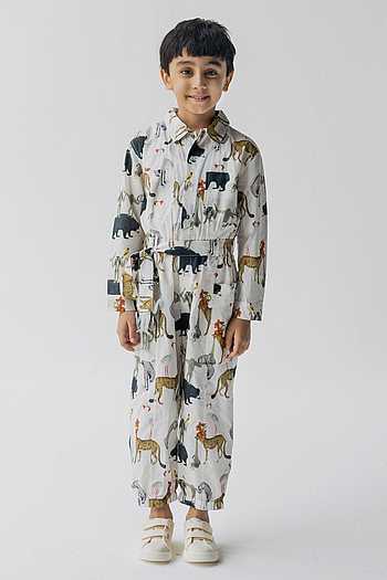 Buy Ankid Ivory Chidiya Ghar Ki Sair Printed Jumpsuit For Boys Online ...