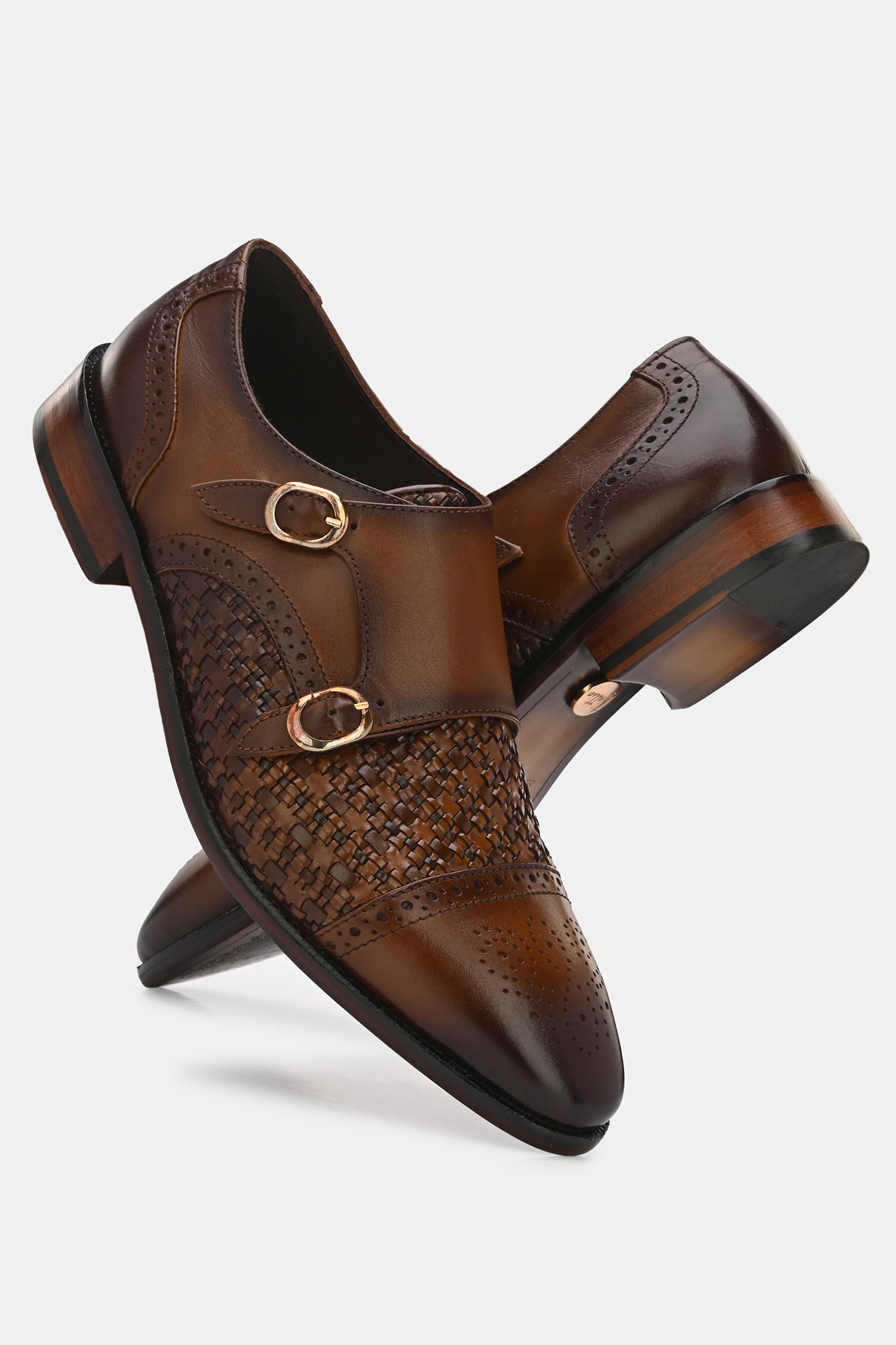 Buy Brown Braided Wimp Double Monks For Men by Lafattio Online at Aza ...