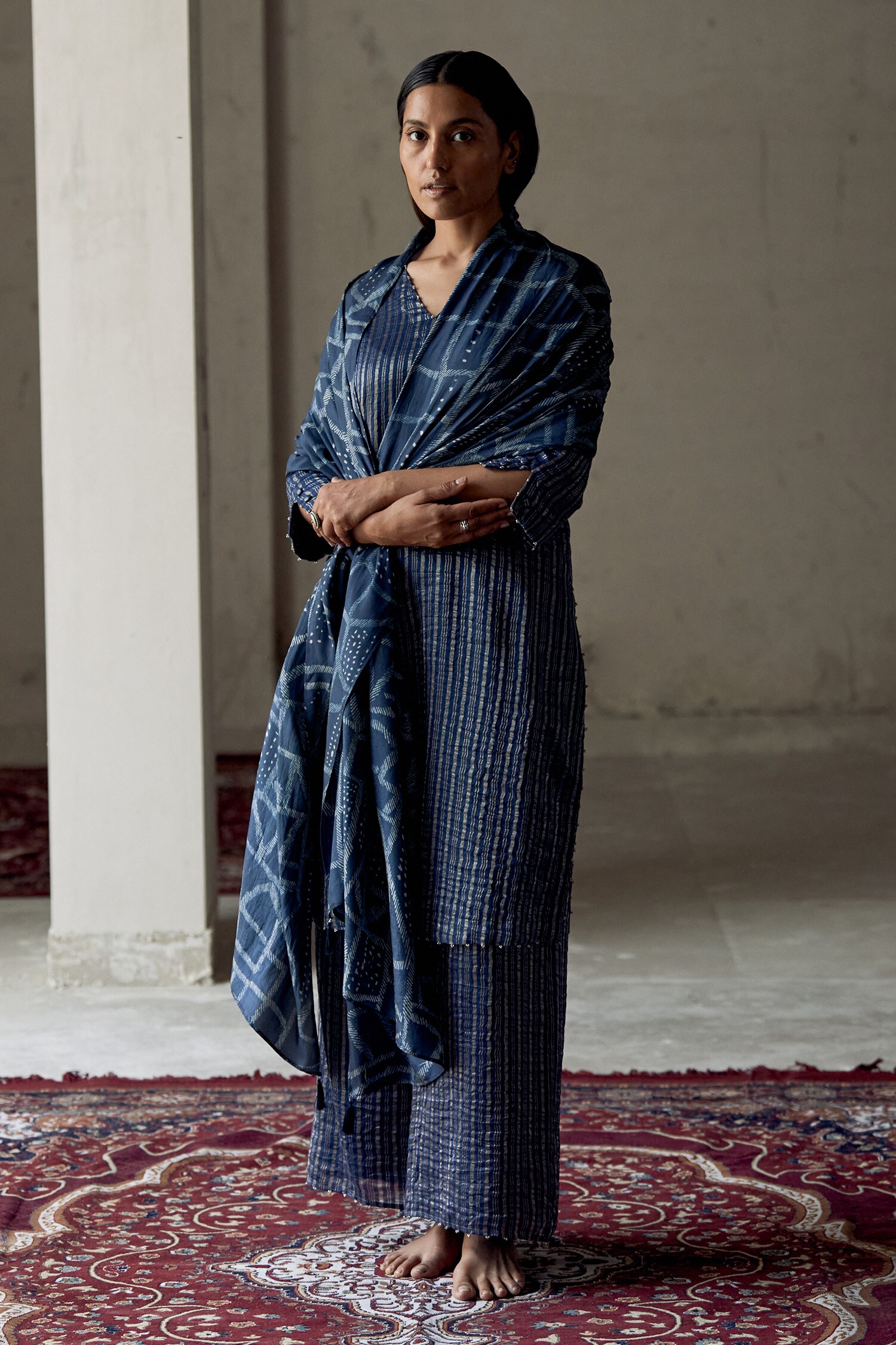 Buy Blue Mulberry Silk Printed Fon Campo Dupatta For Women by Srota By ...