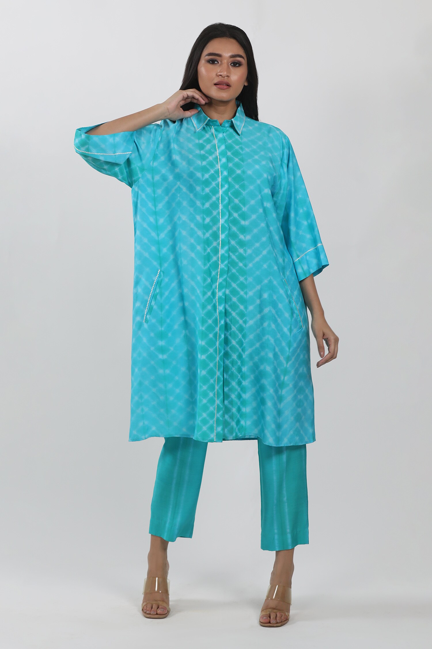 Buy Krishna Mehta Blue Modal Tie Dye Shirt Tunic And Pant Set Online ...