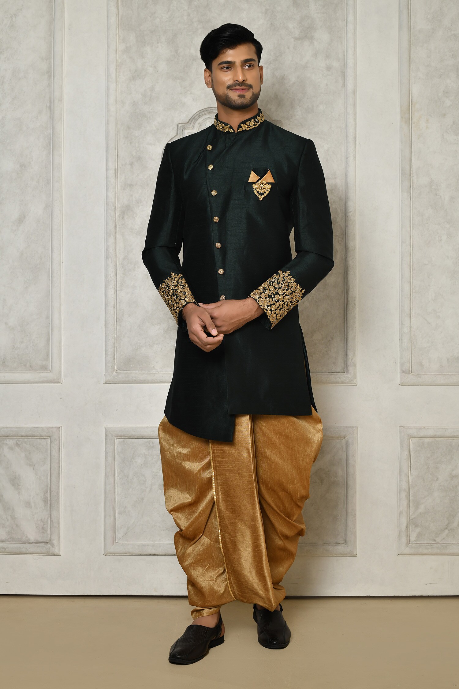 Buy Asymmetric Side Placket Sherwani With Dhoti Pant by Aryavir ...