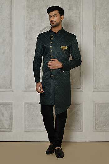 Buy Blue Sherwani Jacquard Abstract Pattern And Churidar Set For Men by ...