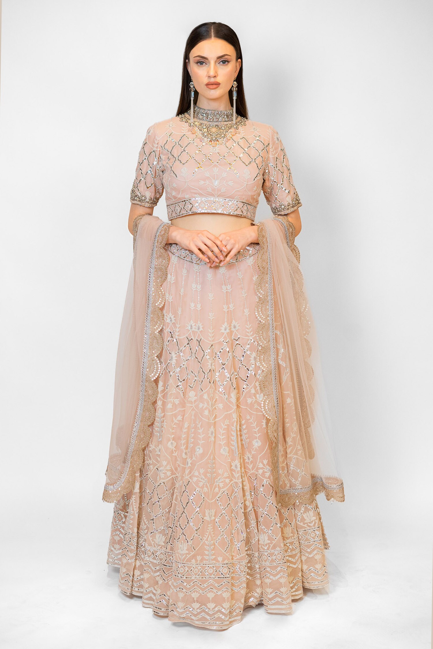 Buy Rabani & Rakha Pink Georgette Floral Bloom Embroidered Lehenga Set ...