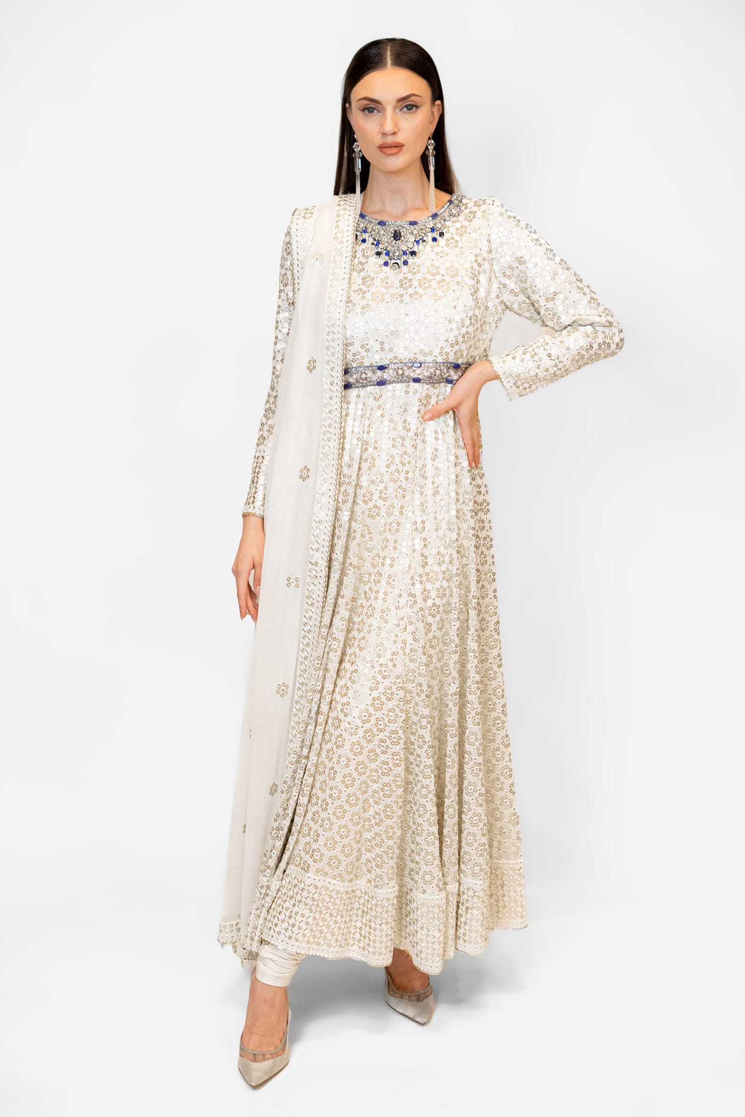 Buy Ivory Georgette Embroidery Floral Round Sequin And Cutdana Anarkali ...
