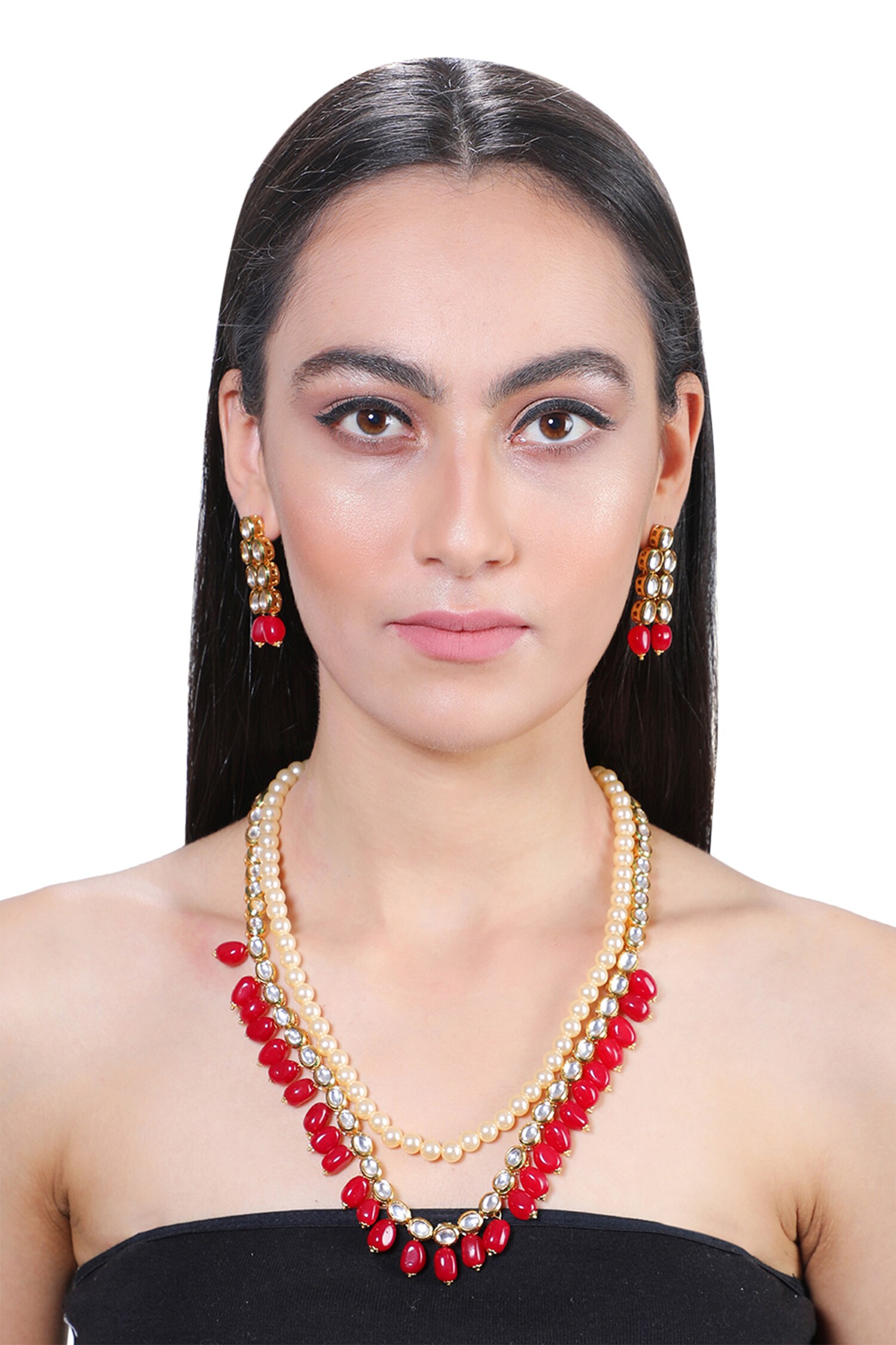 Buy Aakarsha by Ajay Kundan Layered Necklace Jewellery Set Online | Aza ...