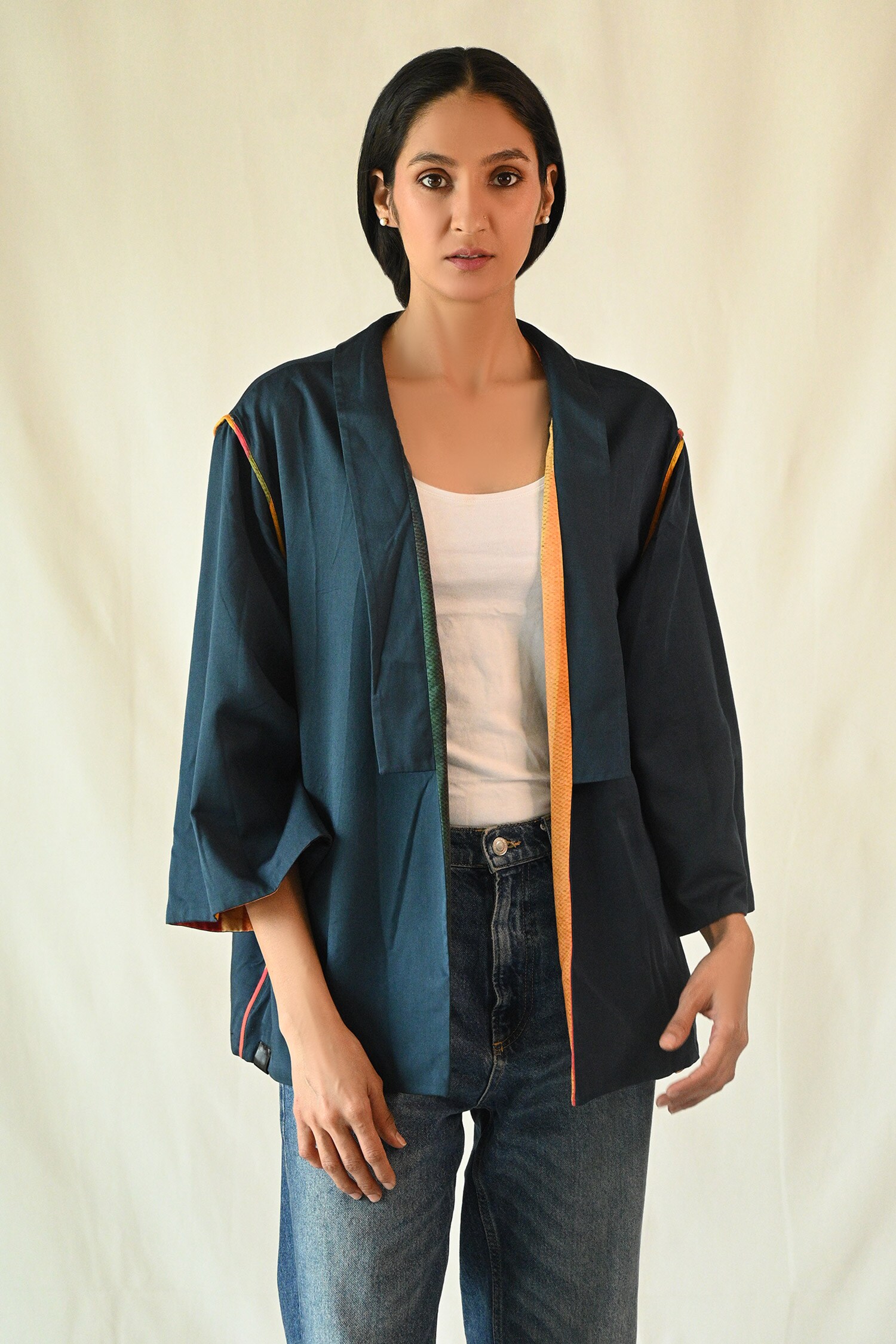 Buy TIL Multi Color Cotton Satin Calico Reversible Jacket Online | Aza ...