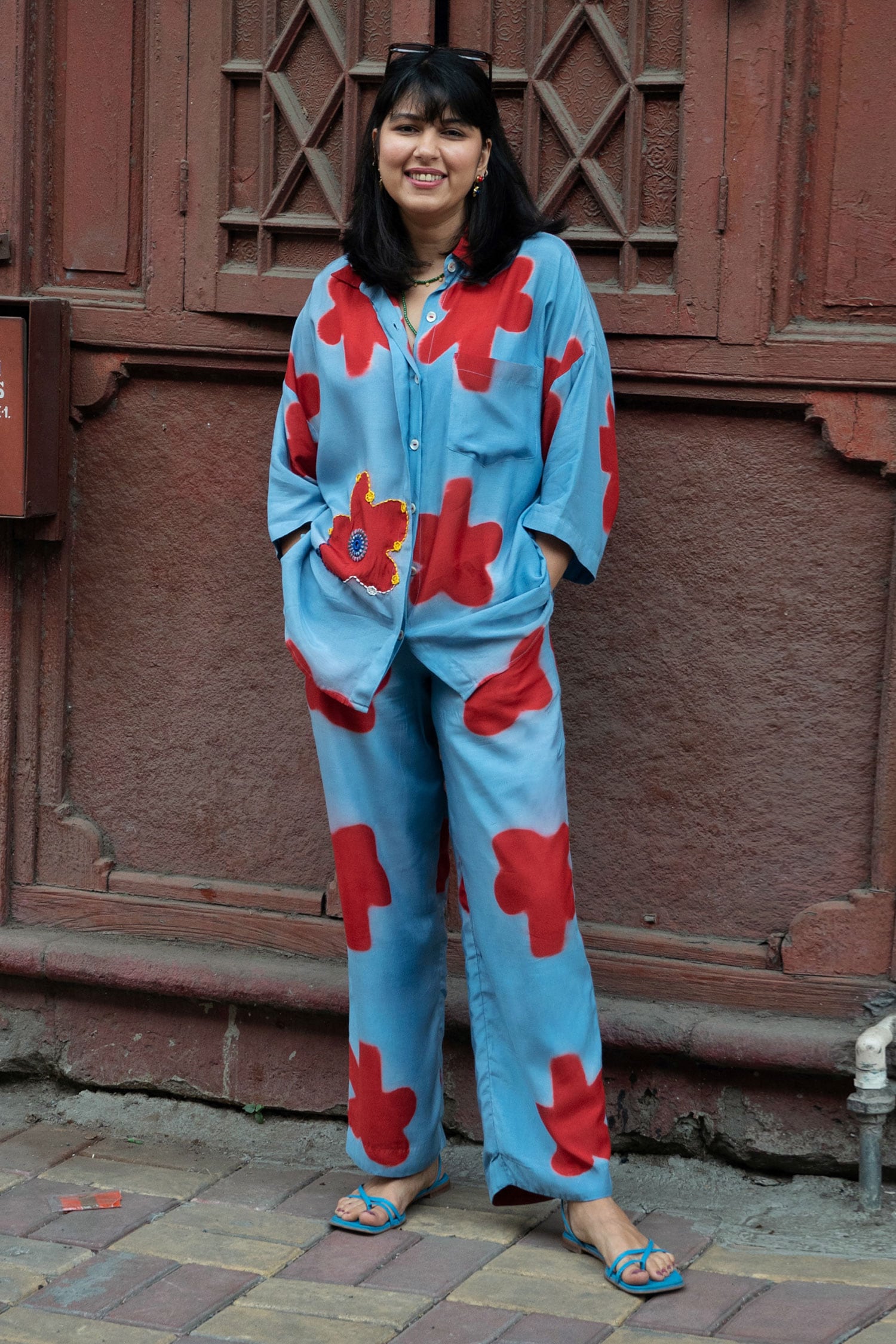 Buy Jodi Blue Muslin Silk Ariel Floral Pattern Shirt Online | Aza Fashions