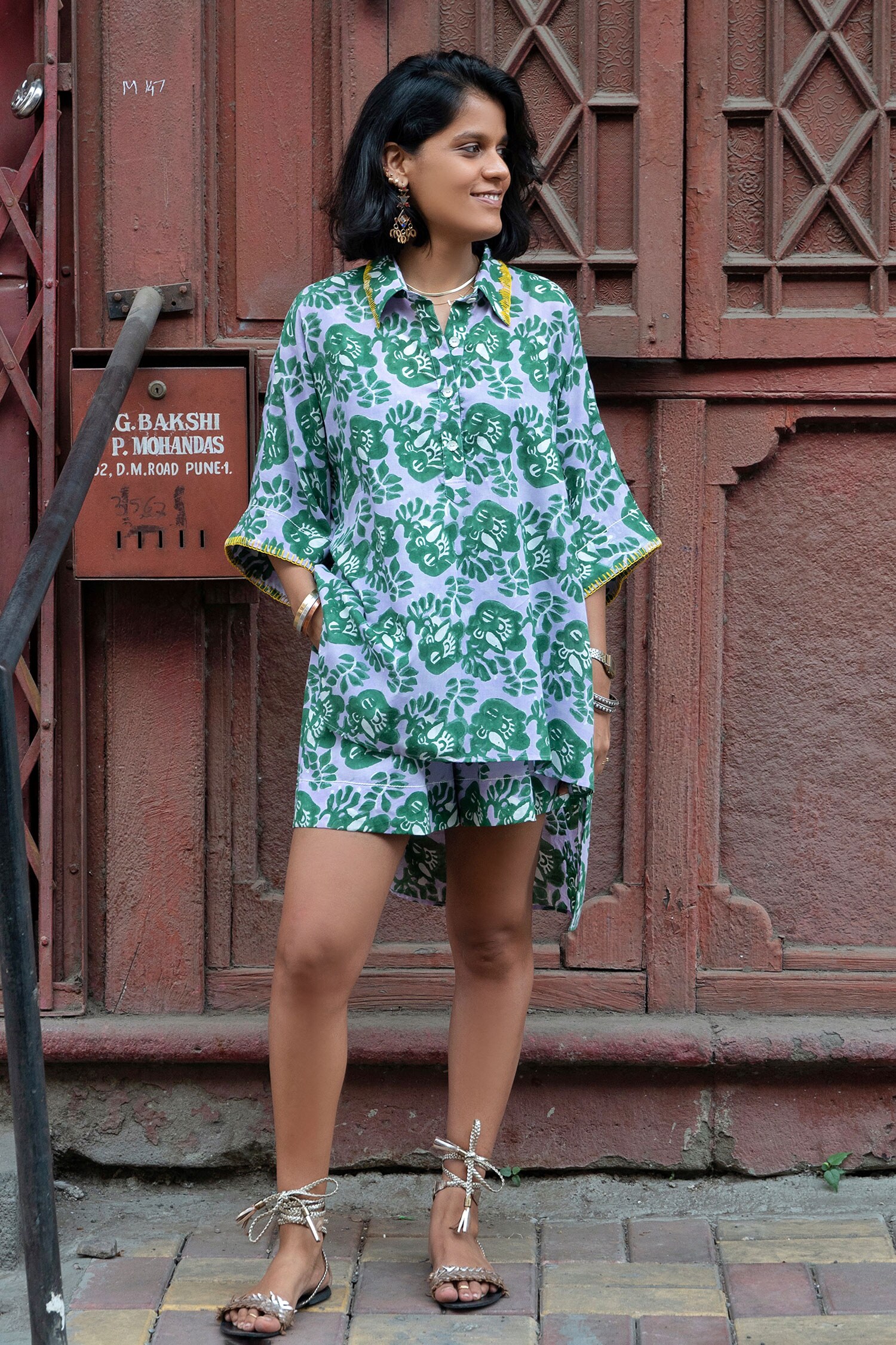 Buy Purple Modal Hand Block Printed Flower Shorts For Women by Jodi ...