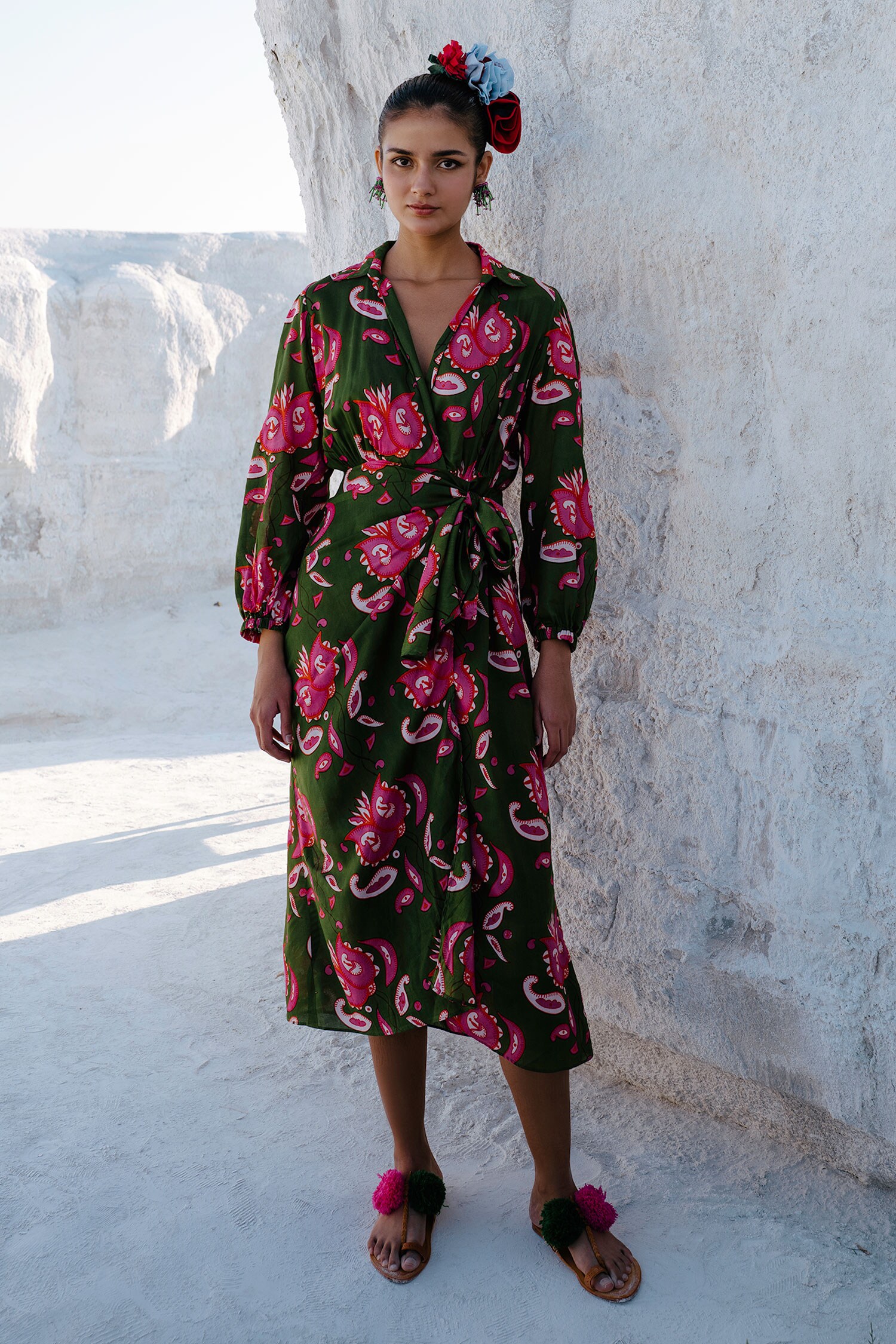 Buy Capella Paisley Hand Block Print Wrap Dress by Jodi at Aza Fashions