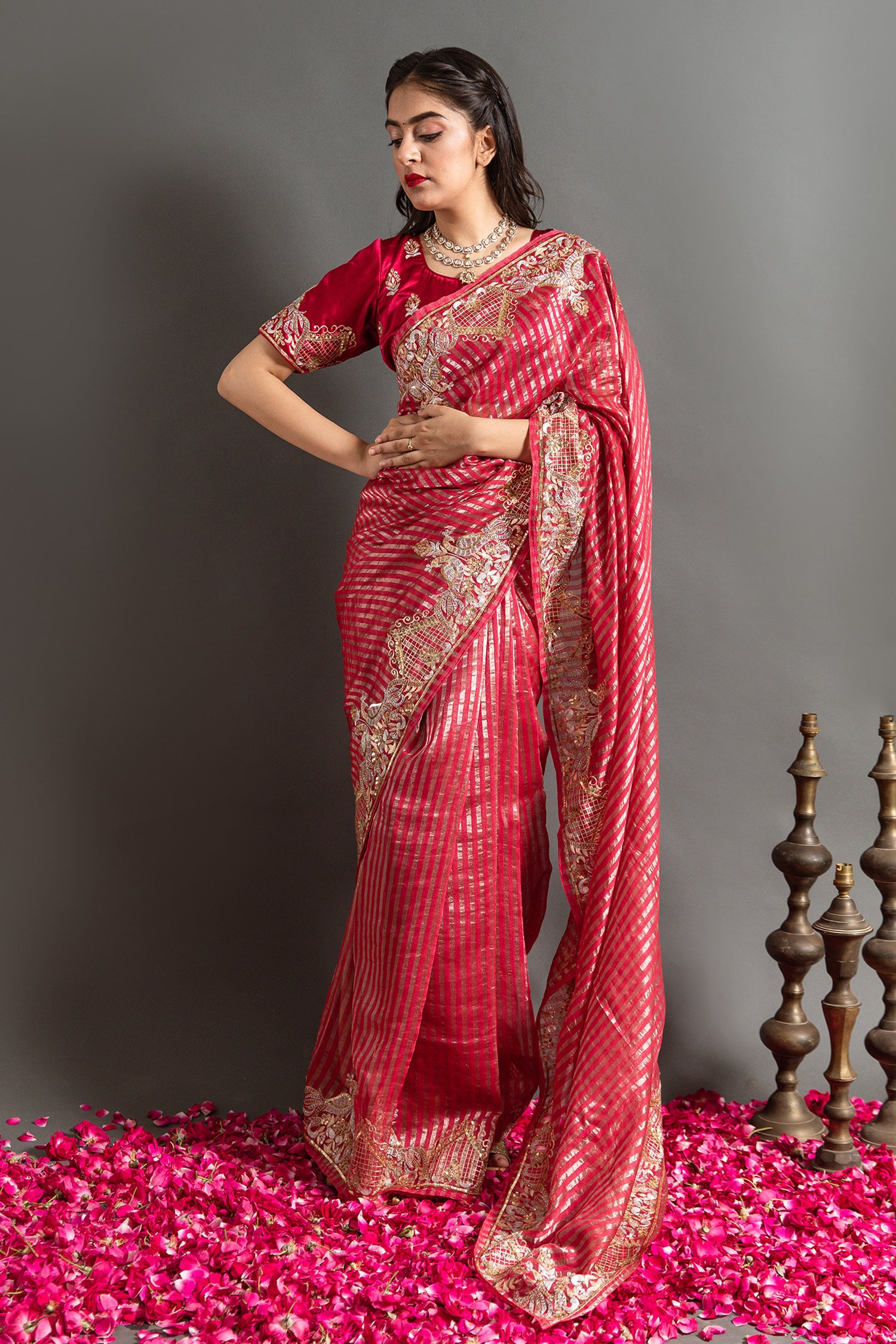 Buy Rajinigandha Aari Embroidered Saree With Blouse by Ruar India at ...