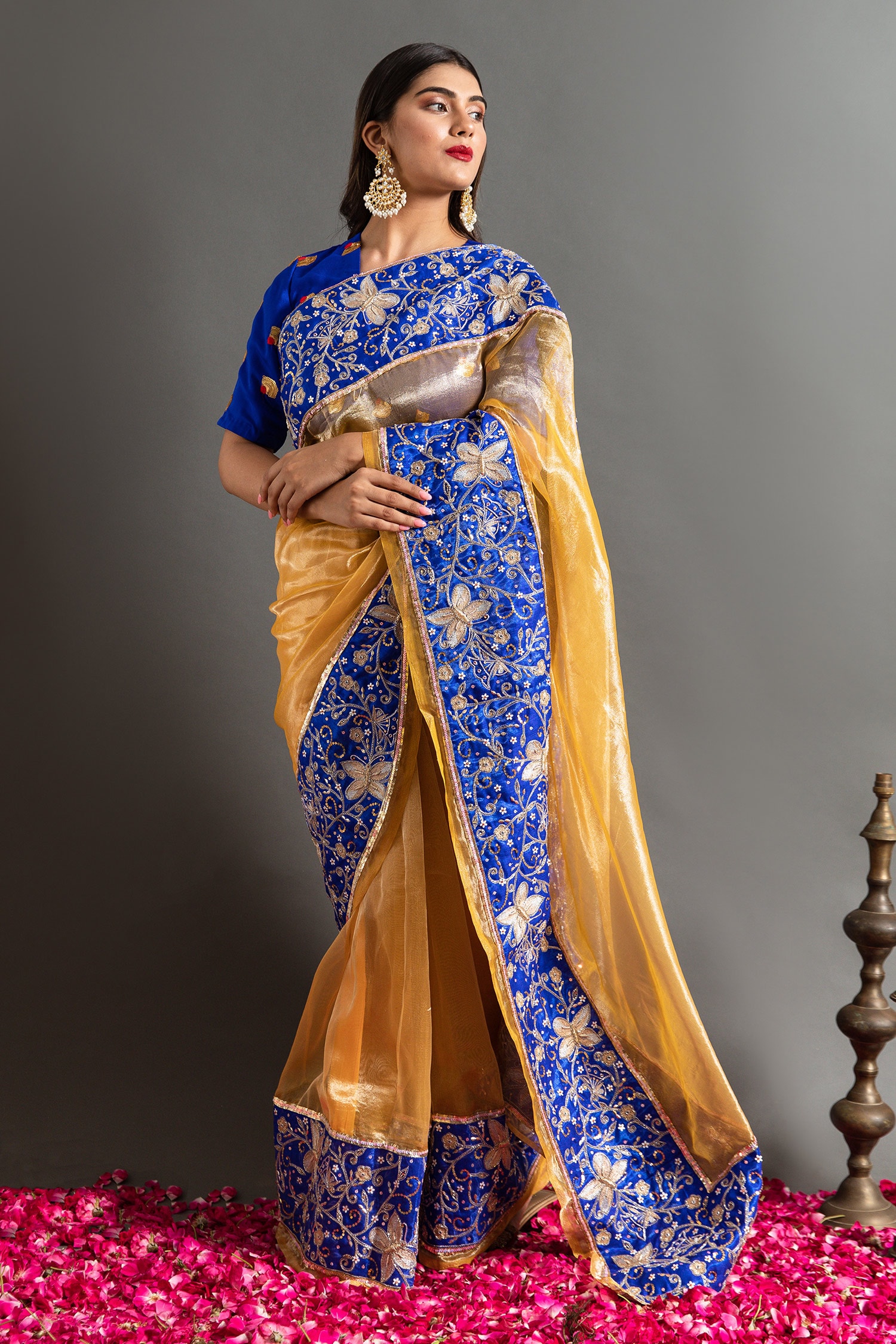 Buy Sunehri Sequin Aari Embroidered Saree by Ruar India at Aza Fashions