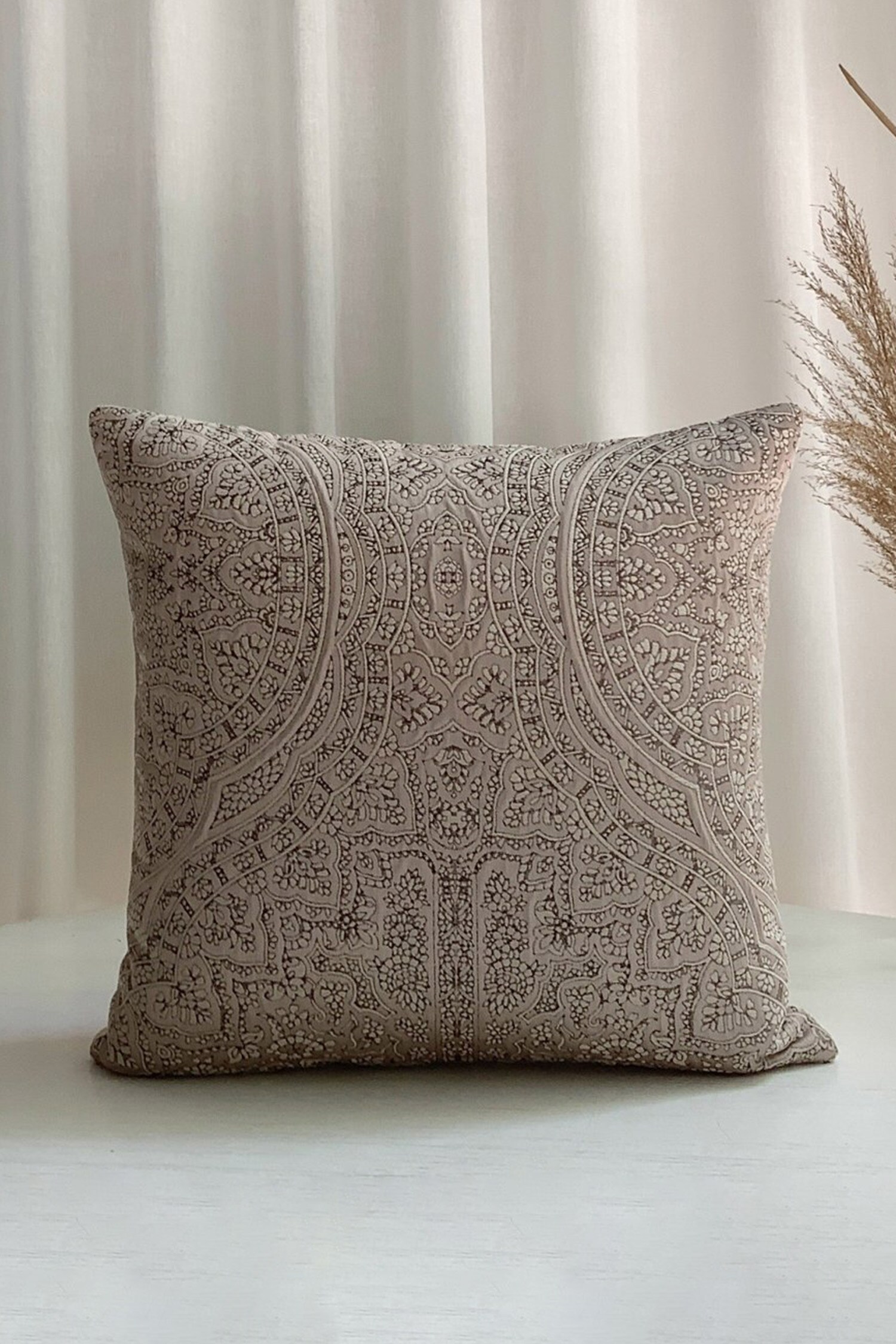 Buy Zevar Cocoa Jamavar Cushion Cover by Studio Covers at Aza Fashions