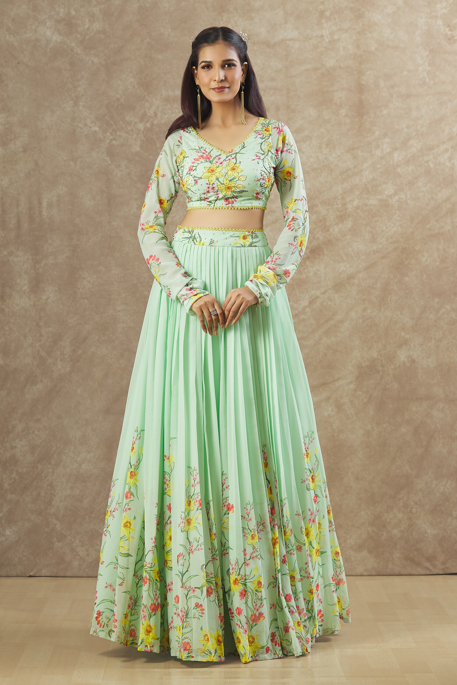 Buy Floral Work Blouse And Lehenga Set By Keerthi Kadire At Aza Fashions