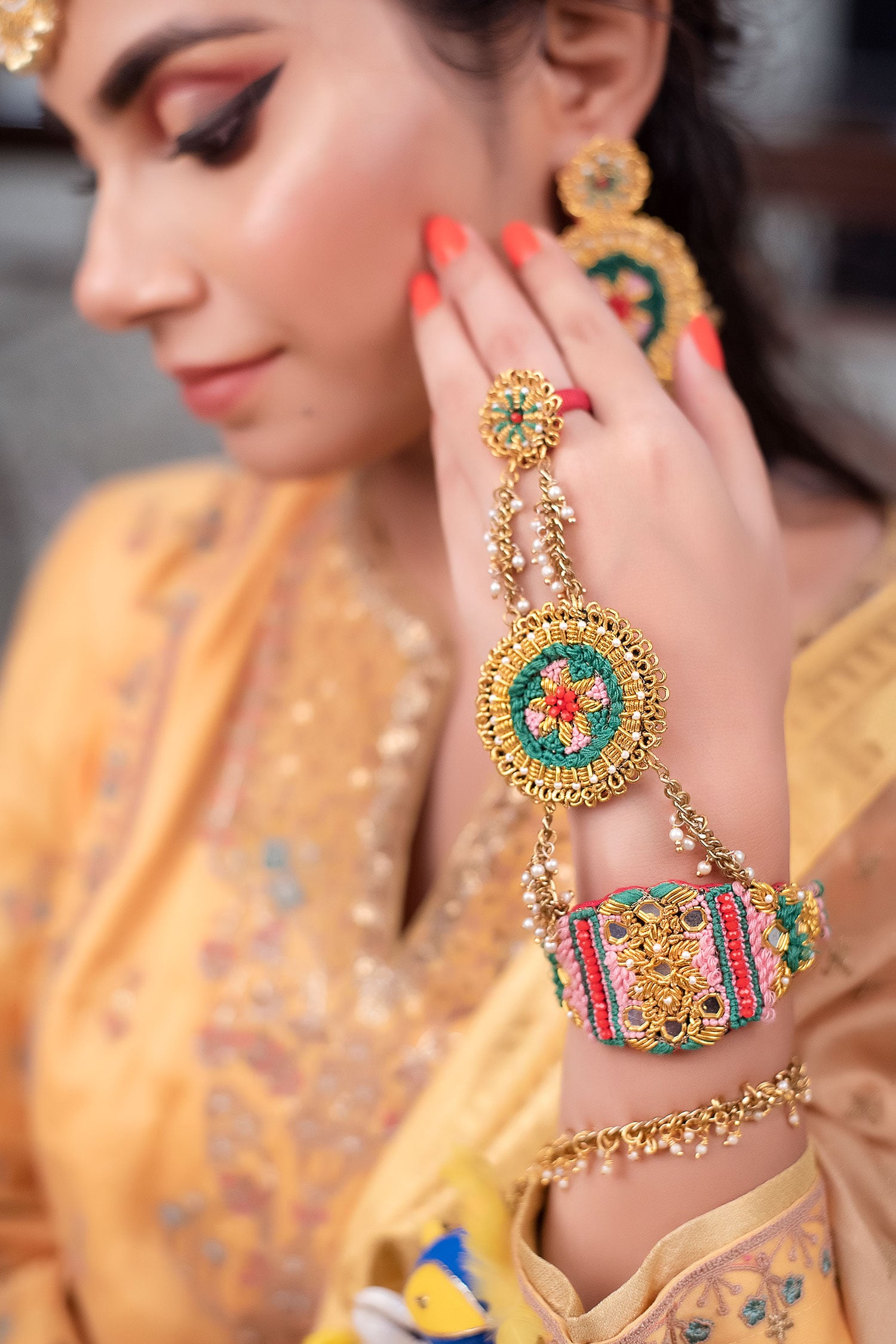 Buy Green Embroidered Stone Hathphool - Set Of 2 by Kanyaadhan By ...