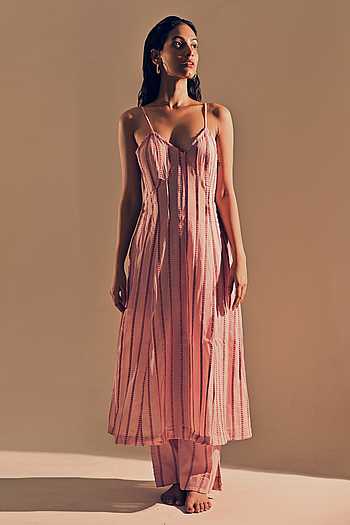 Buy Theroverjournal Pink Cotton Strappy Ladder Pattern Dress Online ...