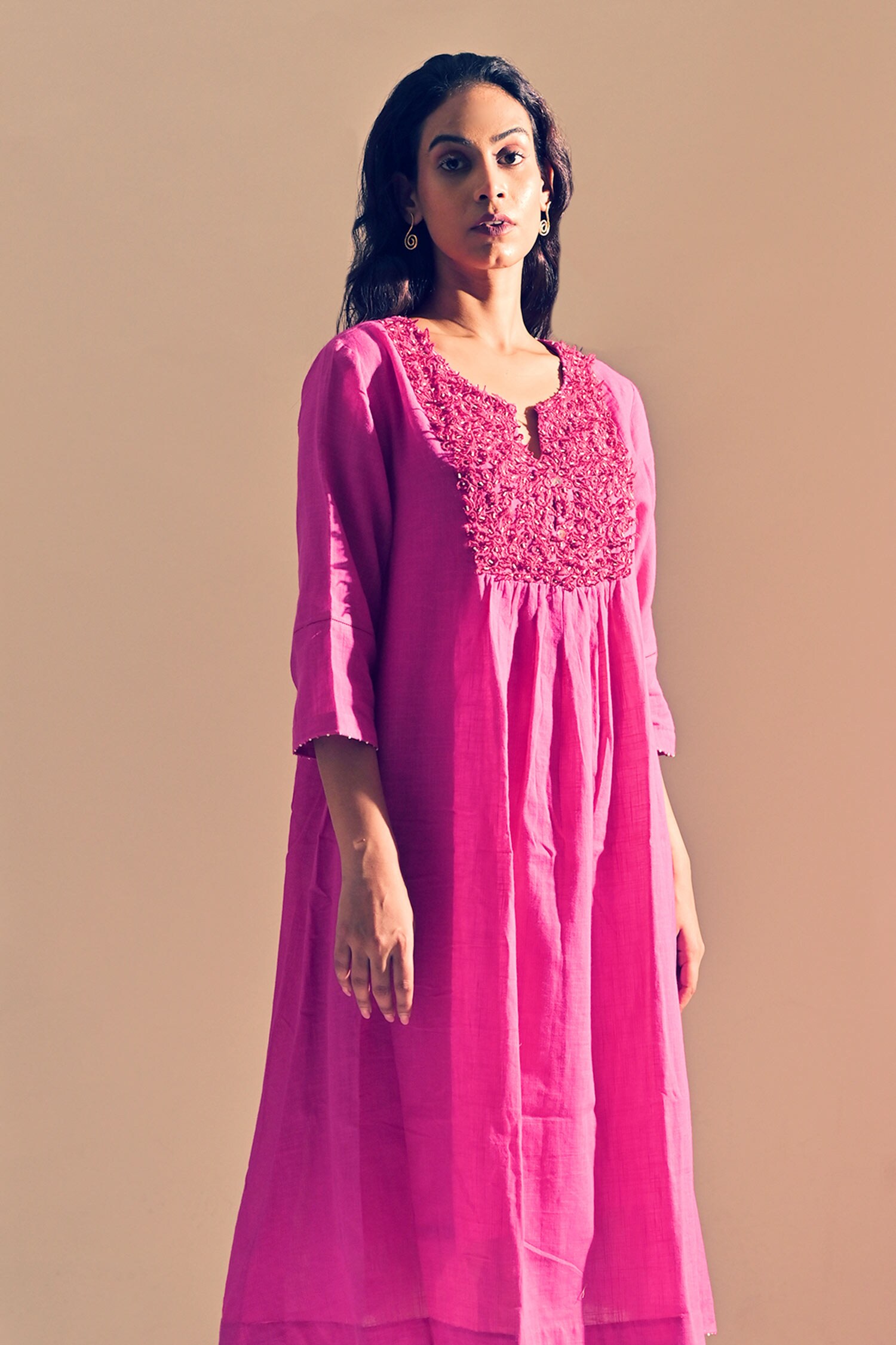 Buy Theroverjournal Magenta Cotton Floral Applique Bodice Tunic Online ...