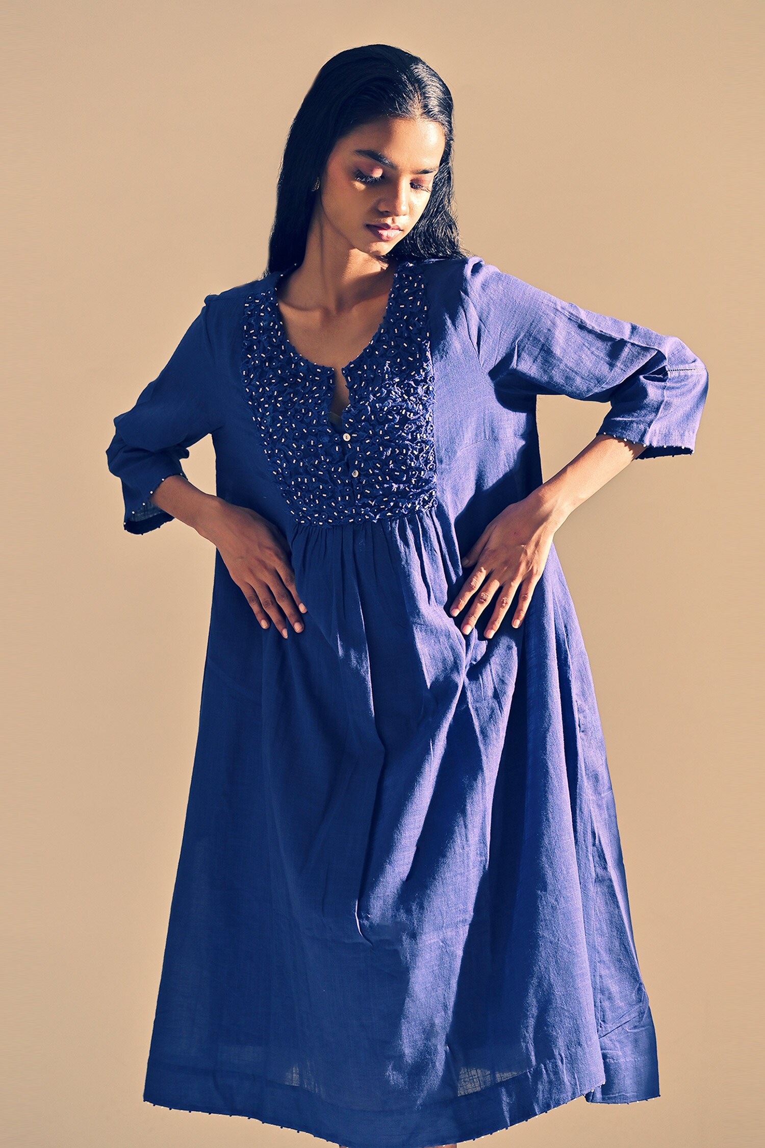 Buy Theroverjournal Blue Cotton Applique Bodice Tunic Online | Aza Fashions