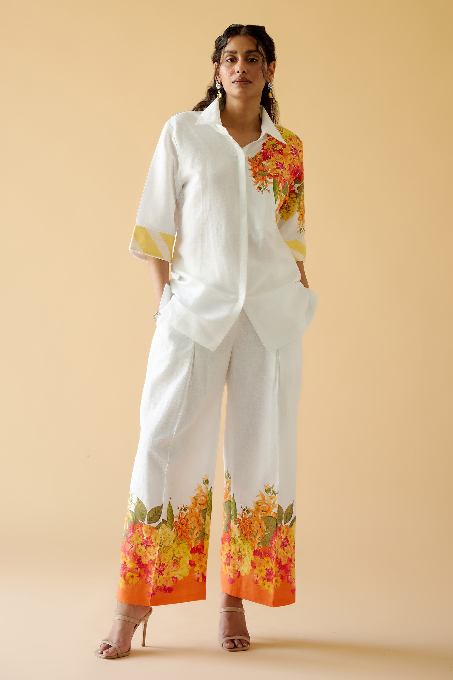 Buy Moh India White Palash Pure Linen Shirt With Pant Online | Aza Fashions