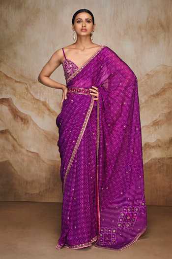 Buy Purple Saree: Viscose Organza Printed Bandhani Sweetheart With ...