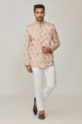 Buy Nero by Shaifali and Satya Pink Jacquard Floral Pattern Jodhpuri ...