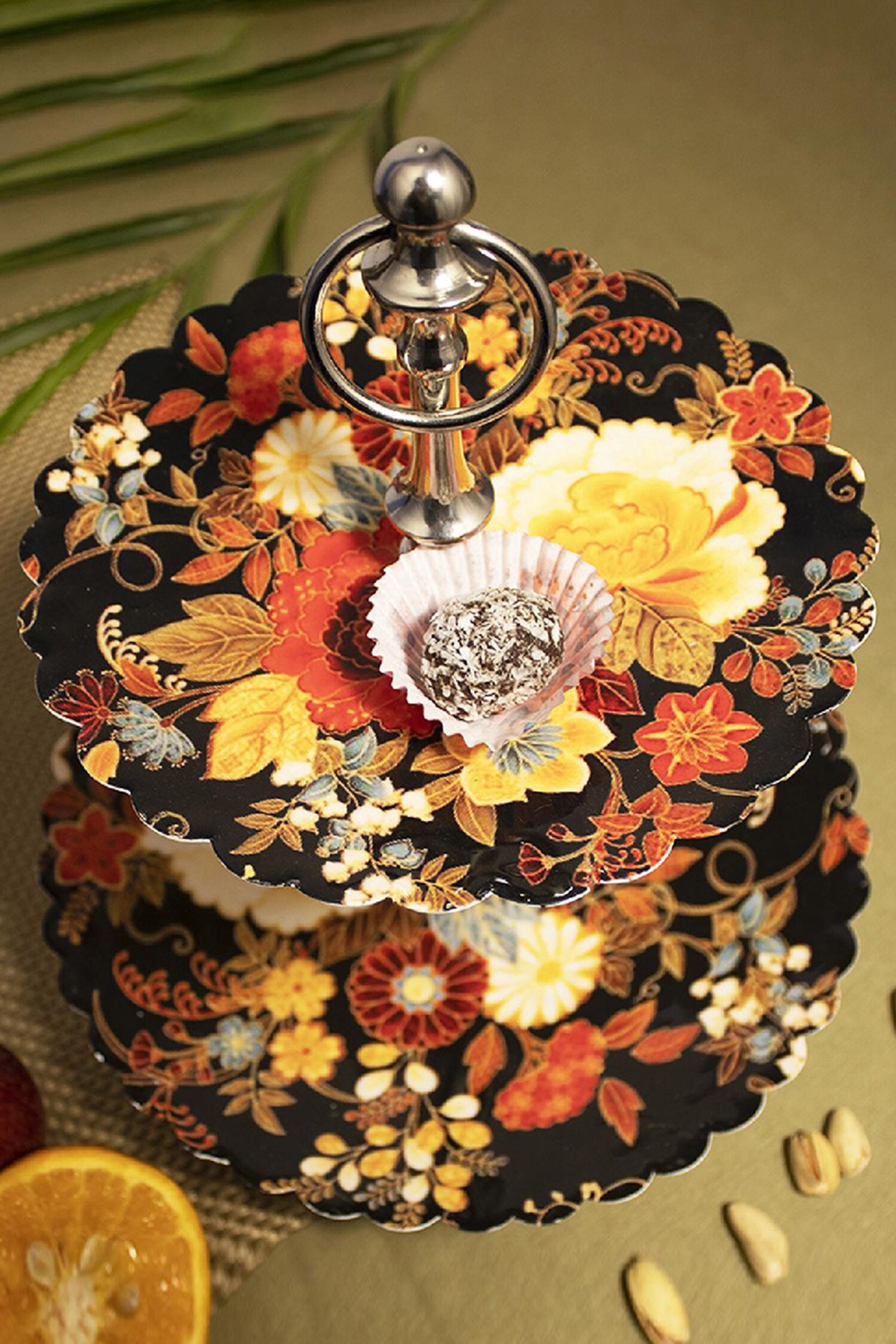 Assemblage Floral Two Tier Metal Cupcake Server 5 Pcs Set