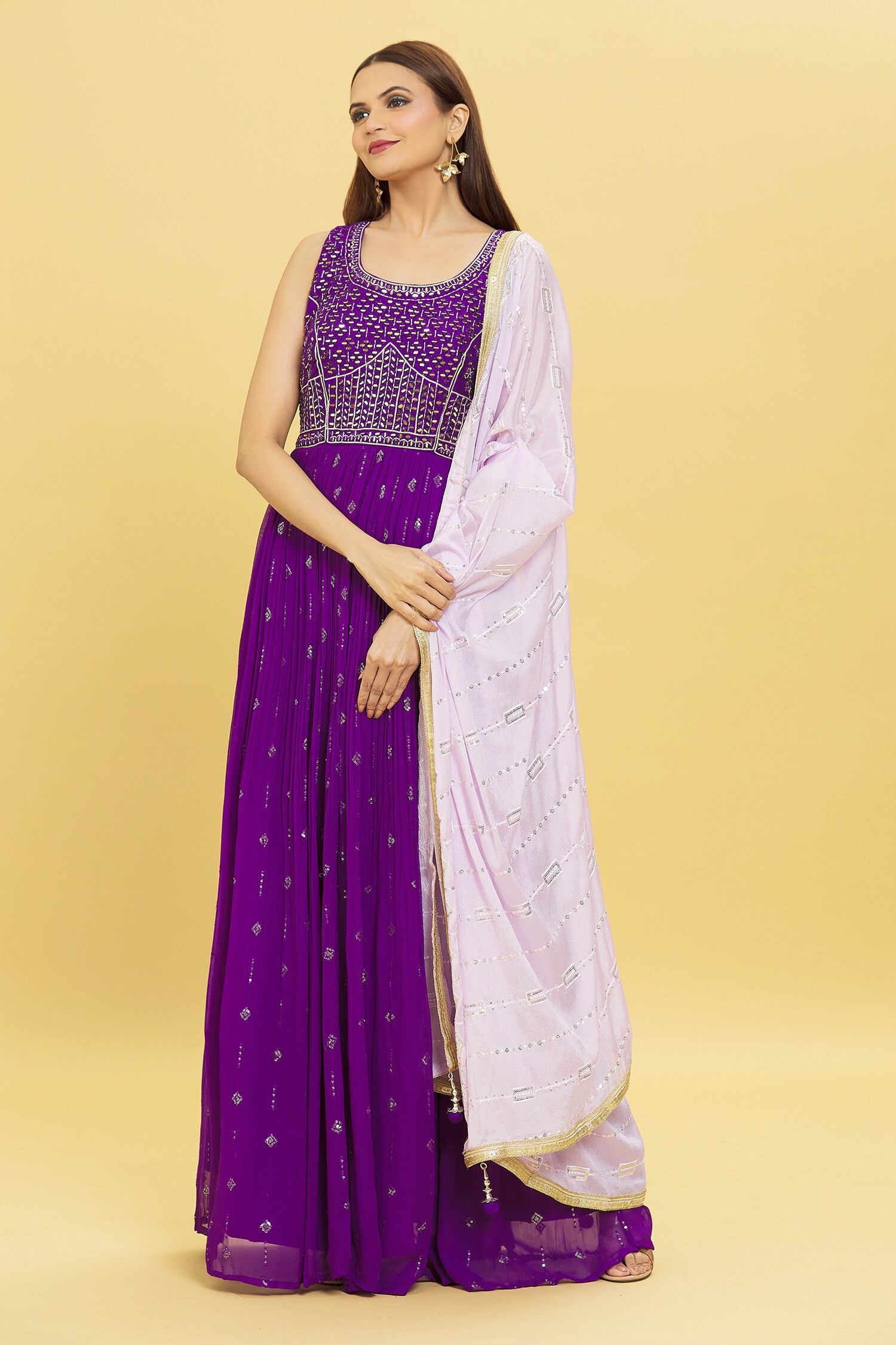 Buy Mirror & Thread Embroidered Yoke Anarkali Set by Naintara Bajaj at Aza Fashions