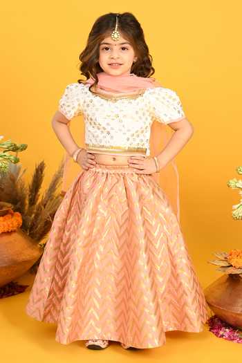 Buy Saka Designs Pink Chevron Print Lehenga Set For Girls Online | Aza ...