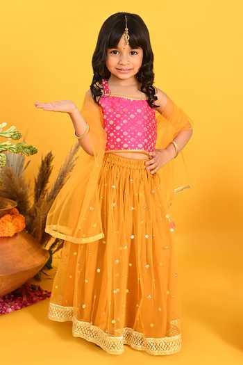 Buy Saka Designs Orange Sequins Embroidered Lehenga Set For Girls ...