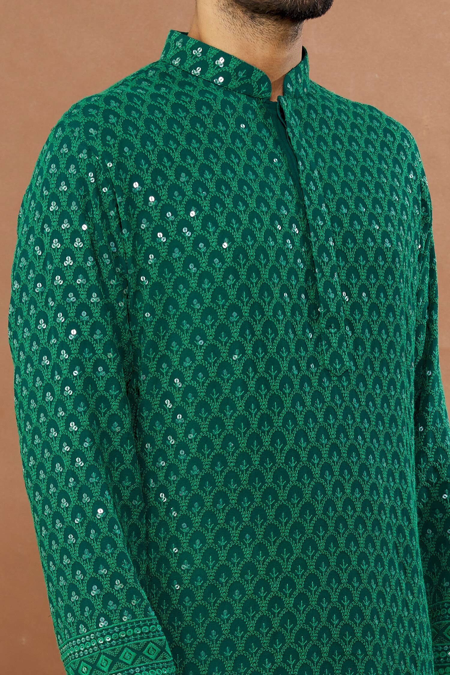 Buy Aham-Vayam Green Cotton Blend Mughal Embroidered Kurta And Patiala ...