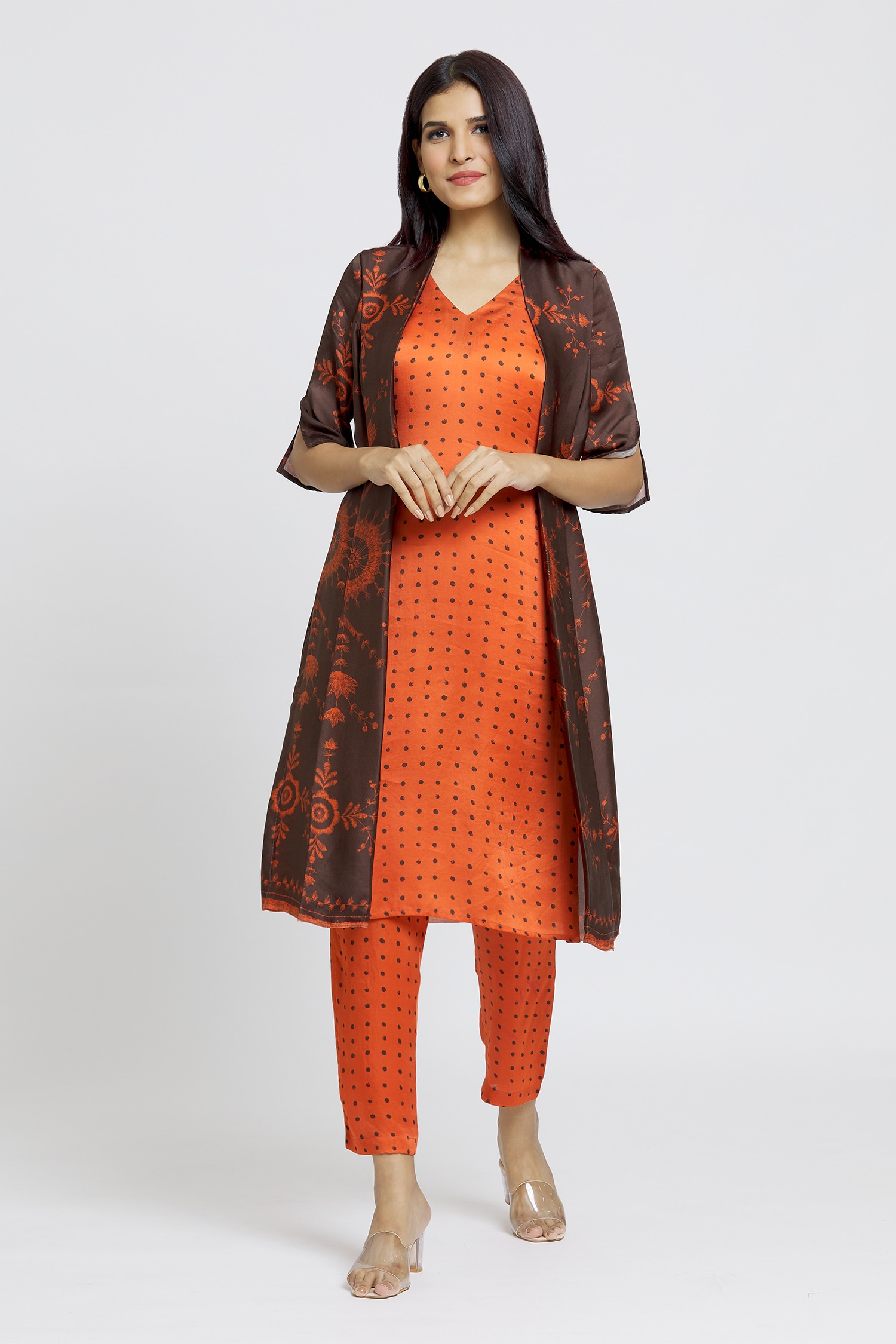 Buy Floral Pattern Attached Jacket Kurta Set by Whimscial by shica at ...