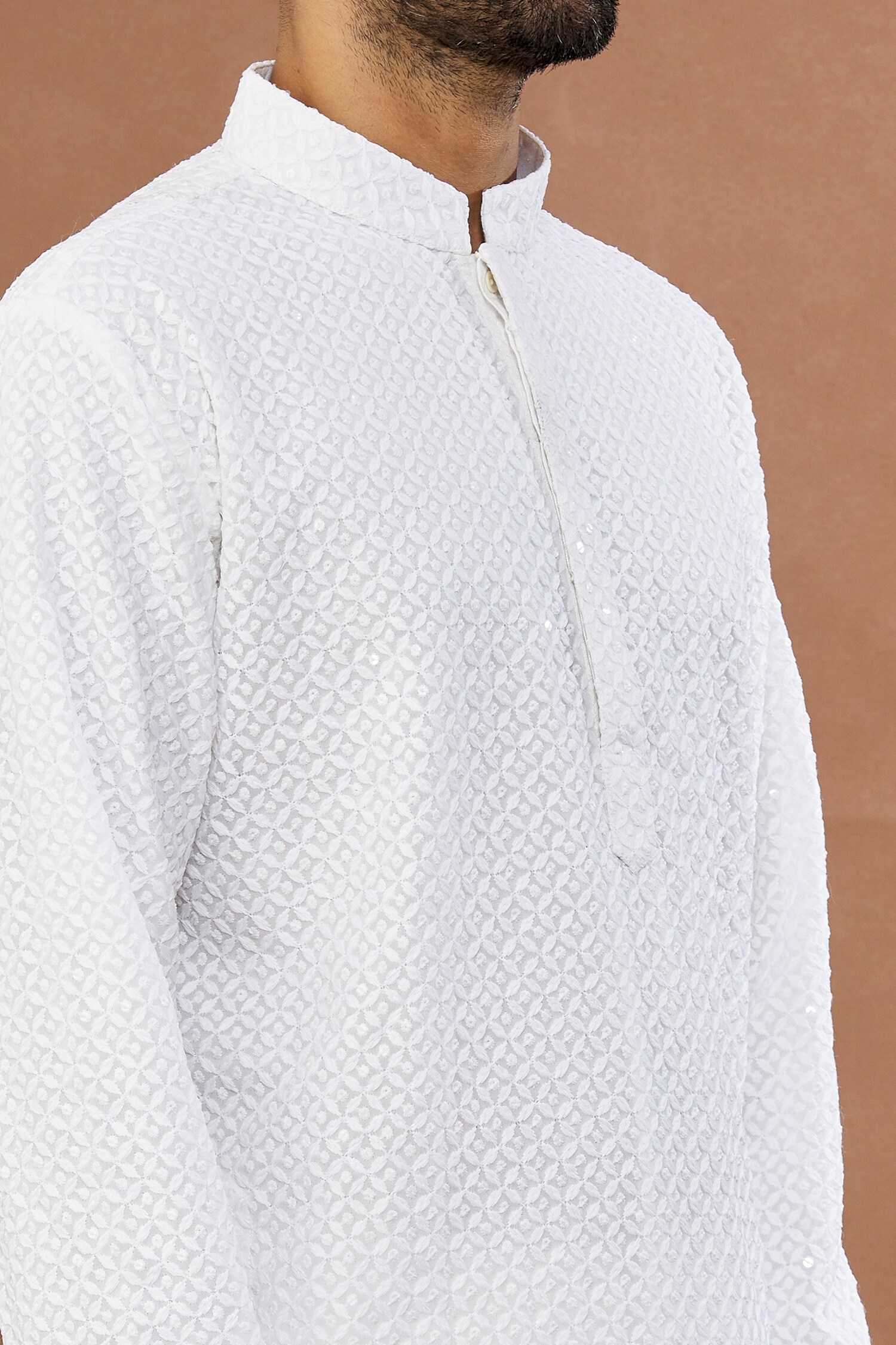 Buy Aham-Vayam White Cotton Blend Ahimsa Embroidered Kurta And Patiala ...