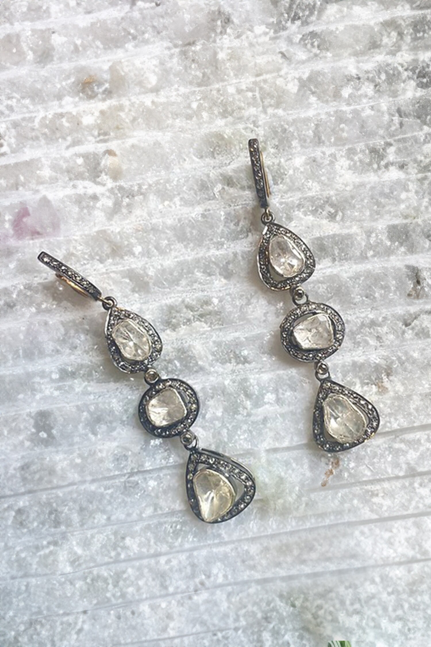 Buy Black Polki And Single Cut Diamonds Unshaped Dangler Earrings by ...