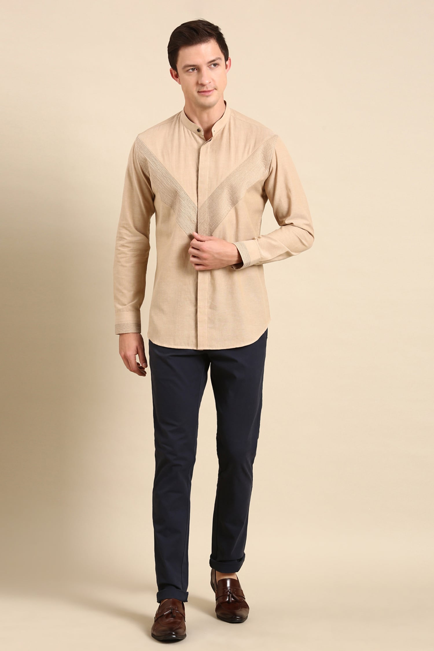 Buy Cotton Striped Panelled Shirt by Mayank Modi - Men at Aza Fashions