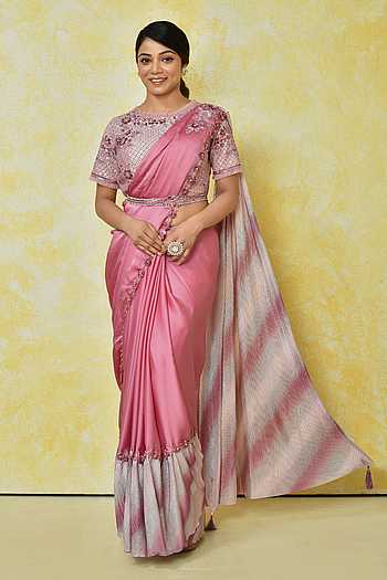 Buy Purple Satin Silk Embroidered Sequin Round And Bead Work Saree With ...