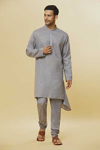 Buy Grey Cotton Solid Tatvam Asahi Kurta Set For Men by Aham-Vayam ...