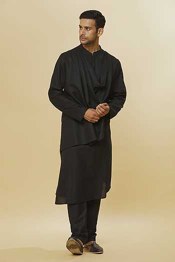 Buy Black Cotton Solid Tatvam Mahotsav Kurta And Pyjama Set For Men by ...