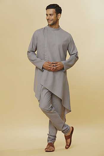 Buy Grey Cotton Solid Tatvam Minato Kurta And Pyjama Set For Men by ...