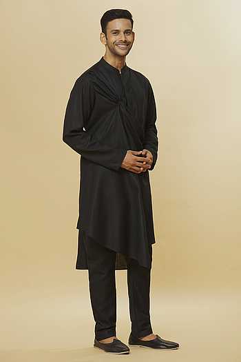 Buy Black Cotton Solid Tatvam Aapno Kurta And Pyjama Set For Men by ...