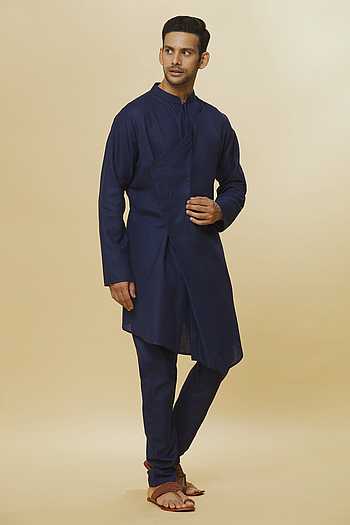 Buy Blue Cotton Solid Tatvam Shreyas Kurta And Pyjama Set For Men by ...
