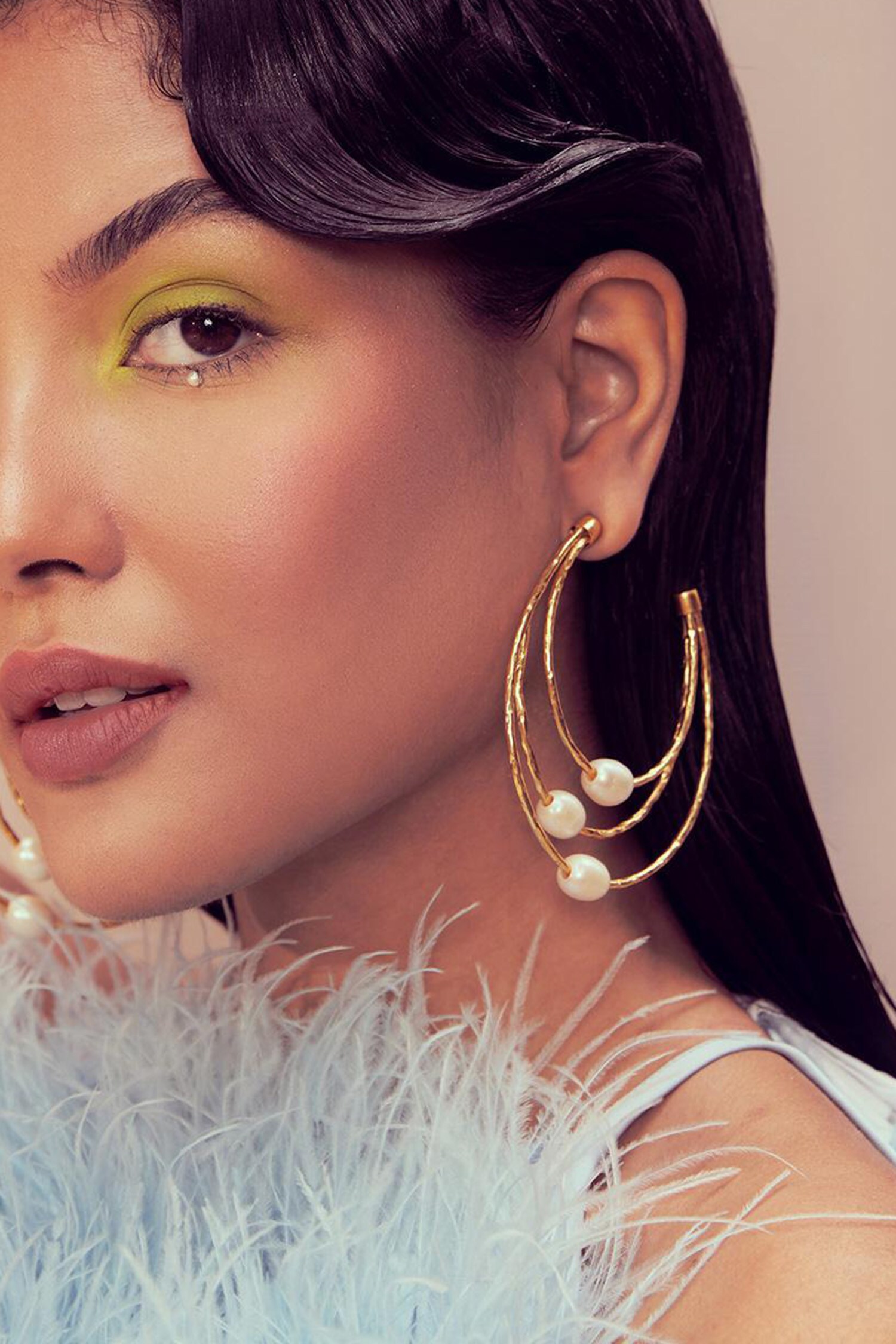 Buy Gold Plated Pearl: Natural Flow Embellished Hoops by Anaash Online ...