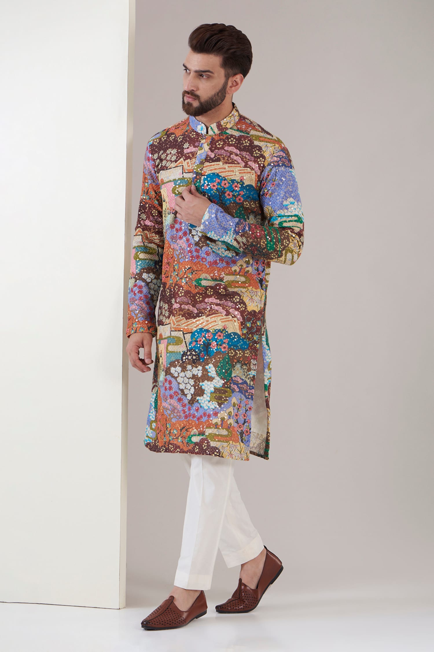 Buy Kasbah Multi Color Georgette Landscape Print Kurta Online | Aza ...