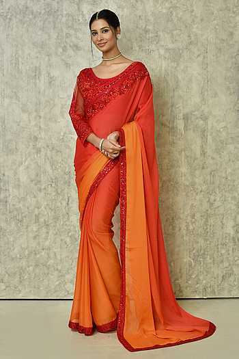 Buy Sunset Shaded Saree With Embroidered Blouse by Samyukta Singhania ...