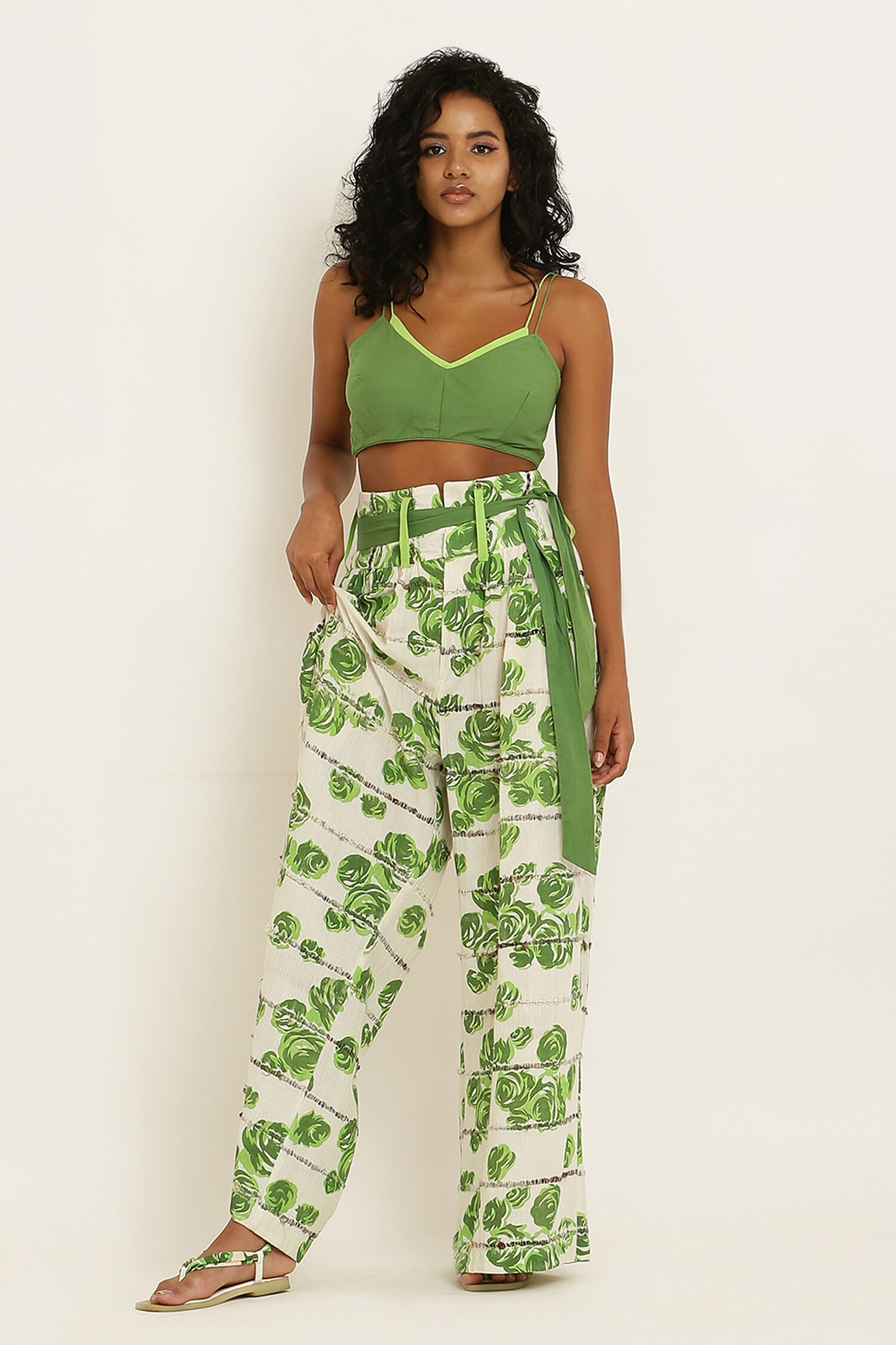 Buy Green Cotton Plain V Neck Double String Bralette For Women by KUSMI ...