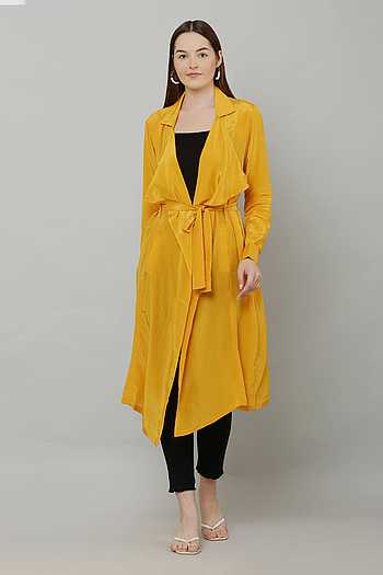 Buy KUSMI Yellow Crepe Overlay Cape With Belt Online | Aza Fashions