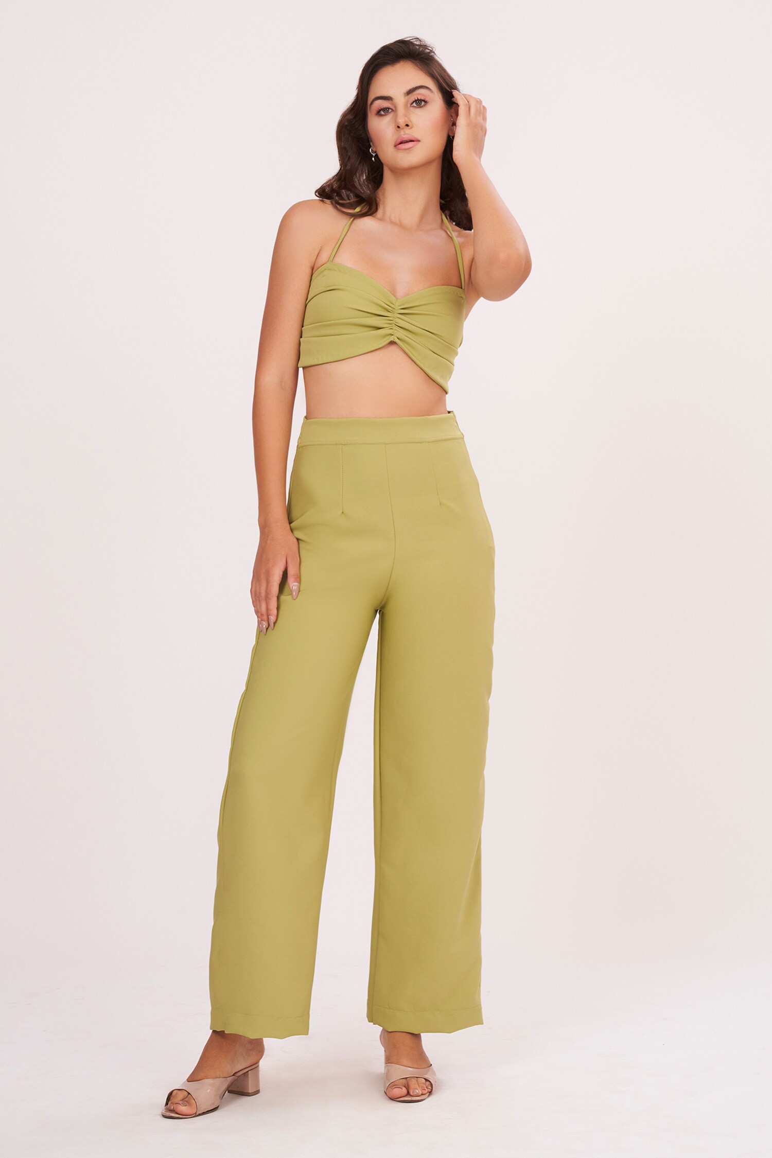 Buy House Of Varada Green Banana Crepe Solid Halter Neck Top And Pant