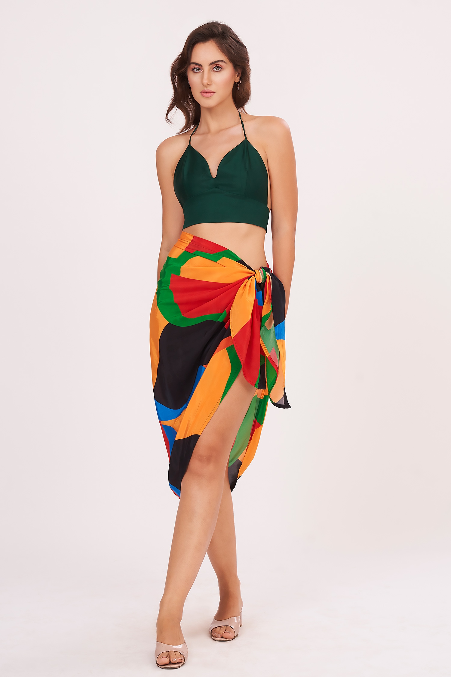 Buy House Of Varada Green Crepe Top And Abstract Pattern Skirt Set