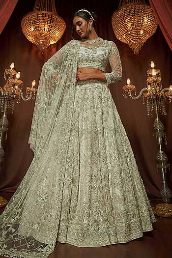 Buy Annus Creation Ivory Net Pearl And Cut Dana Embroidered Lehenga Set ...