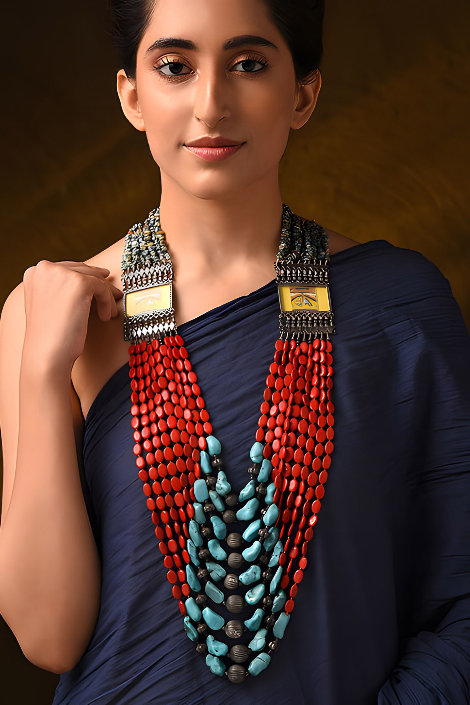 Buy Red Contrast Beaded Long Necklace by Mero Jewellery Online at Aza ...