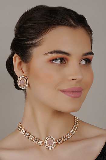 Buy Pink Kundan Vintage Cut Work Choker Necklace Set by Chhavi's Jewels ...