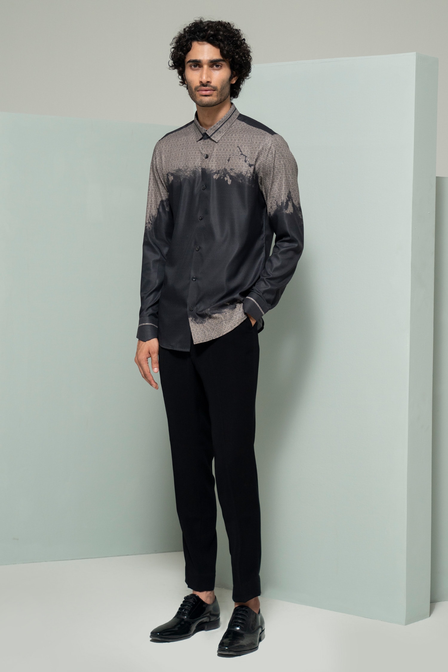 Buy Varun Chakkilam Black Twill Cotton Grunge Diffused Geometric Print ...